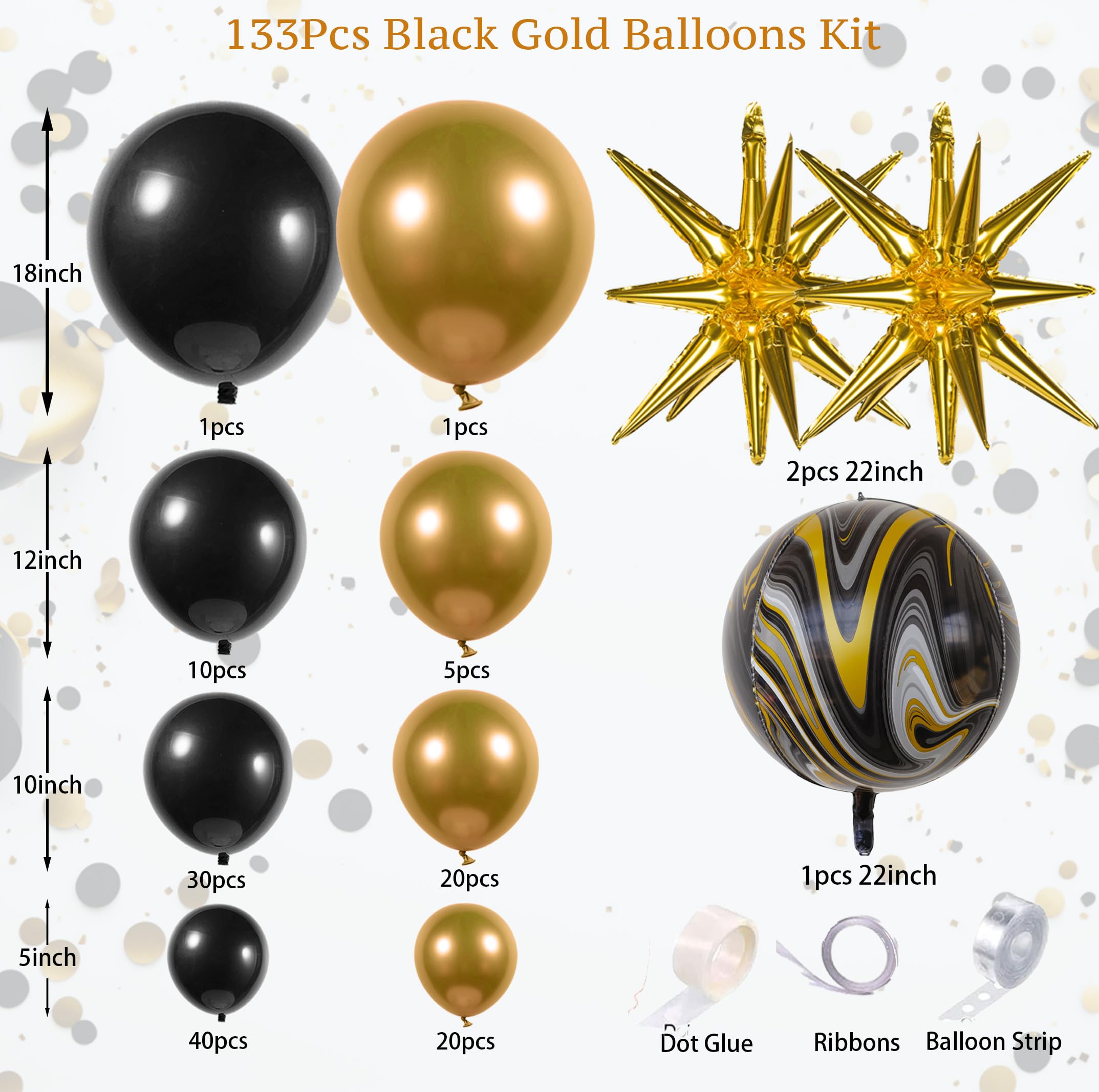 ECEAE 133Pcs Black And Gold Balloons Arch Black Metallic Golden Balloon Ensemble Versatile For Great Gatsby Party Decorations, Graduations,New Years Backdrops Birthday Garland Decor Kit