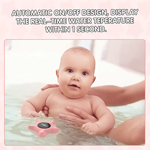 LEDFAAH Baby Bath Thermometer Safety, Auto On & Off Bathtub Thermometer Floating Toy, Digital Bathing Water Temperature Warning Thermometer, Pink Sea Star Shape