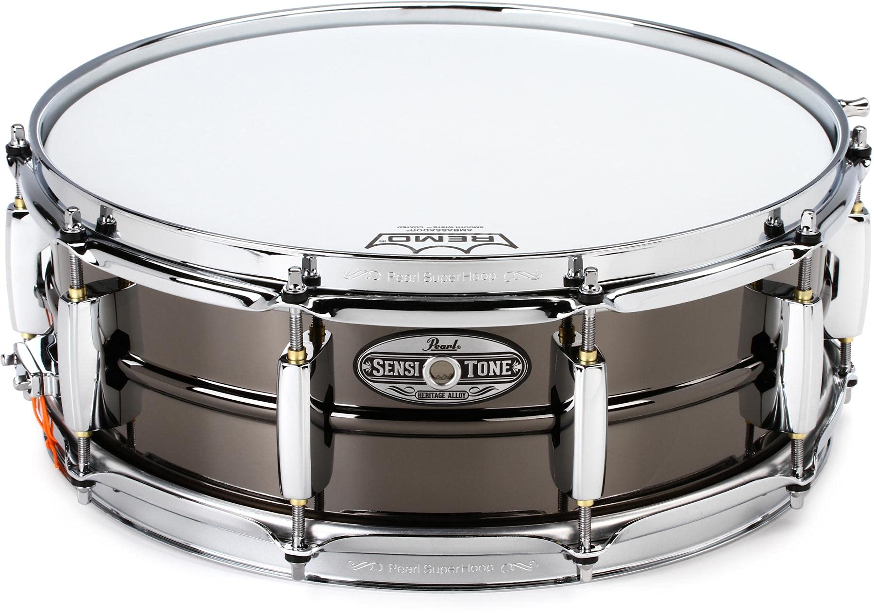 Pearl 14"x5" SensiTone Heritage Alloy Black Nickel-over-Brass Snare Drum with Beaded Shell, 2.3mm Triple-Flanged Hoops, and 10 arched CL Lugs