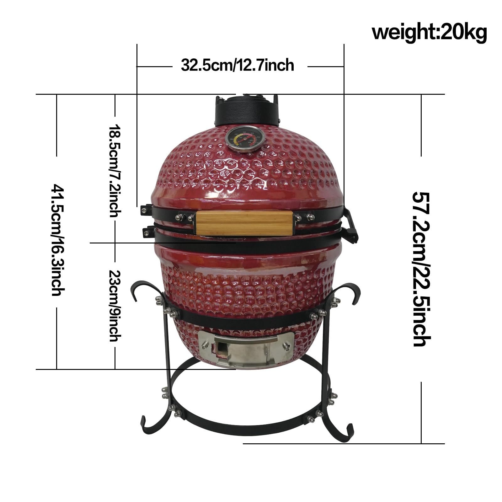 AUPLEX 13" Kamado Charcoal Grill, Ceramic BBQ Charcoal Grill, Mini Portable Clay Smoker Oven Barbecue Grill for Backyard, Balcony- Shiny Red