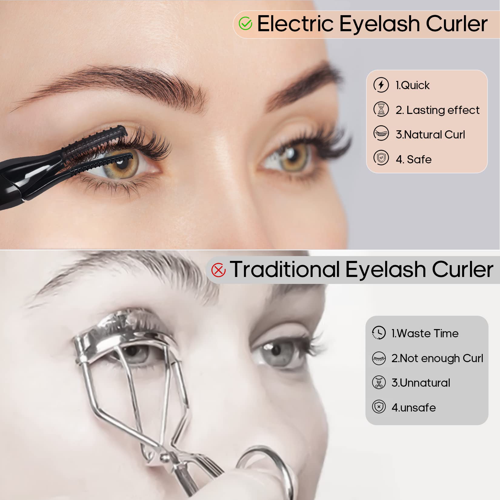 Buqikma Heated Eyelash Curlers Electric Eyelash Curler 3 Temp Modes 2in1 Clip-Type Eyelash Curlers with Built-in Comb Rechargeable Heated Lash Curler for Quick Heatin Lashes Curl Tool Long Lasting
