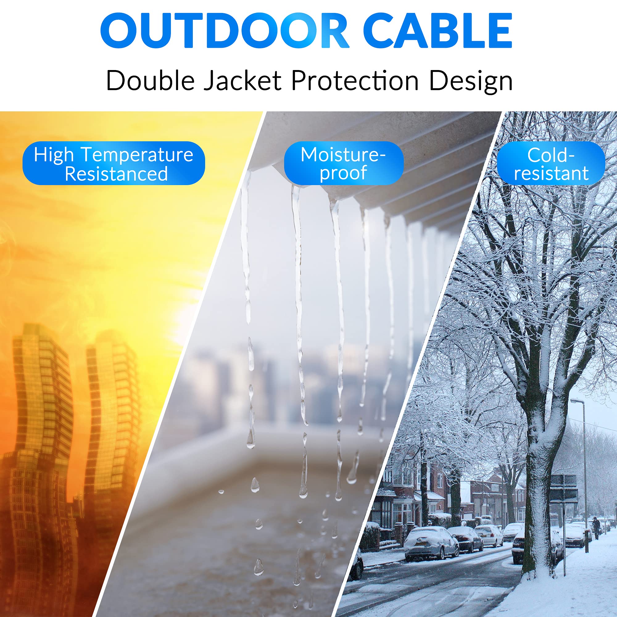 Cat5e Outdoor Ethernet Cable 100 Feet, Cat 5e Heavy Duty Internet Network LAN Cable, More Flexible Than Cat 6, Waterproof, PVC & LLDPE UV Double Jackets for in Wall, Direct Burial, Router, POE, Indoor