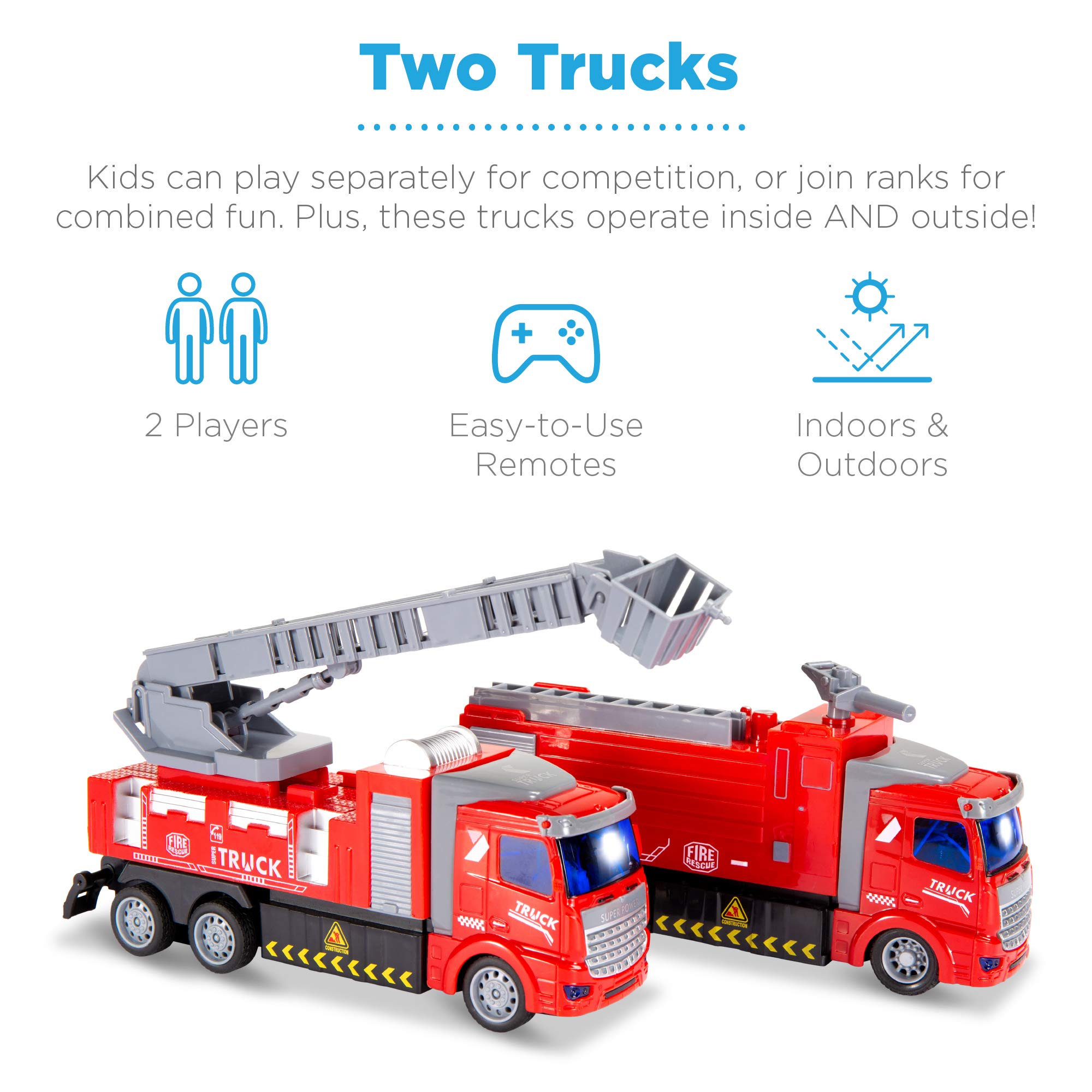 Best Choice Products 2-Pack Remote Control Fire Truck Toy RC Cars with LED Lights, 2 Controllers for Kids & Boys