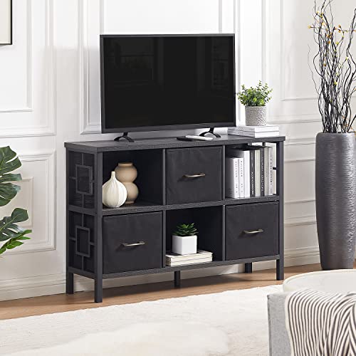 HOMISSUE 6 Cube Storage Organizer Shelf with 3 Storage Cube, Wood and Metal Cubby Bookcase,Horizontal Bookshelf,Multifunctional Metal Display Cabinet for Living Room and Office(Grey, 47 Inch)
