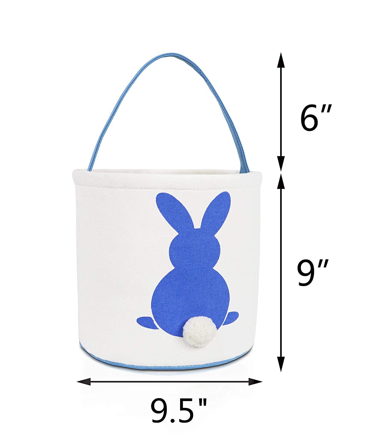 Easter Bunny Basket Bags Fluffy Tails Printed Rabbit Toys Bucket Totes & Carrot Cuff Guard Covers for Kids Canvas Carrying(Blue)