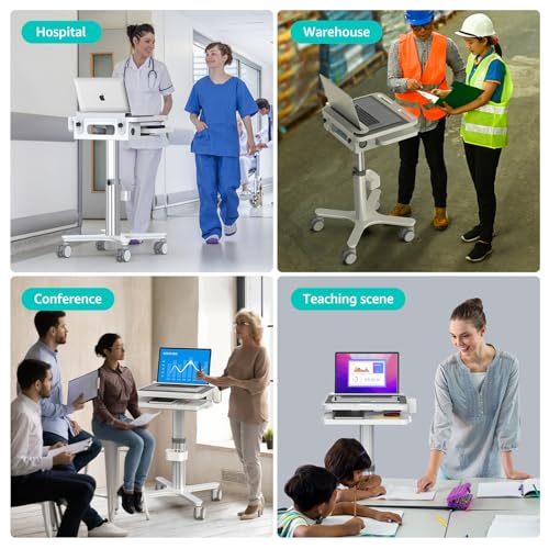 BEWISER Medical Cart Mobile Trolley Cart Height Adjustable Easy Installation Pallet Cart with Oral Scanner Holder Laptop Workstation(MTO-3)