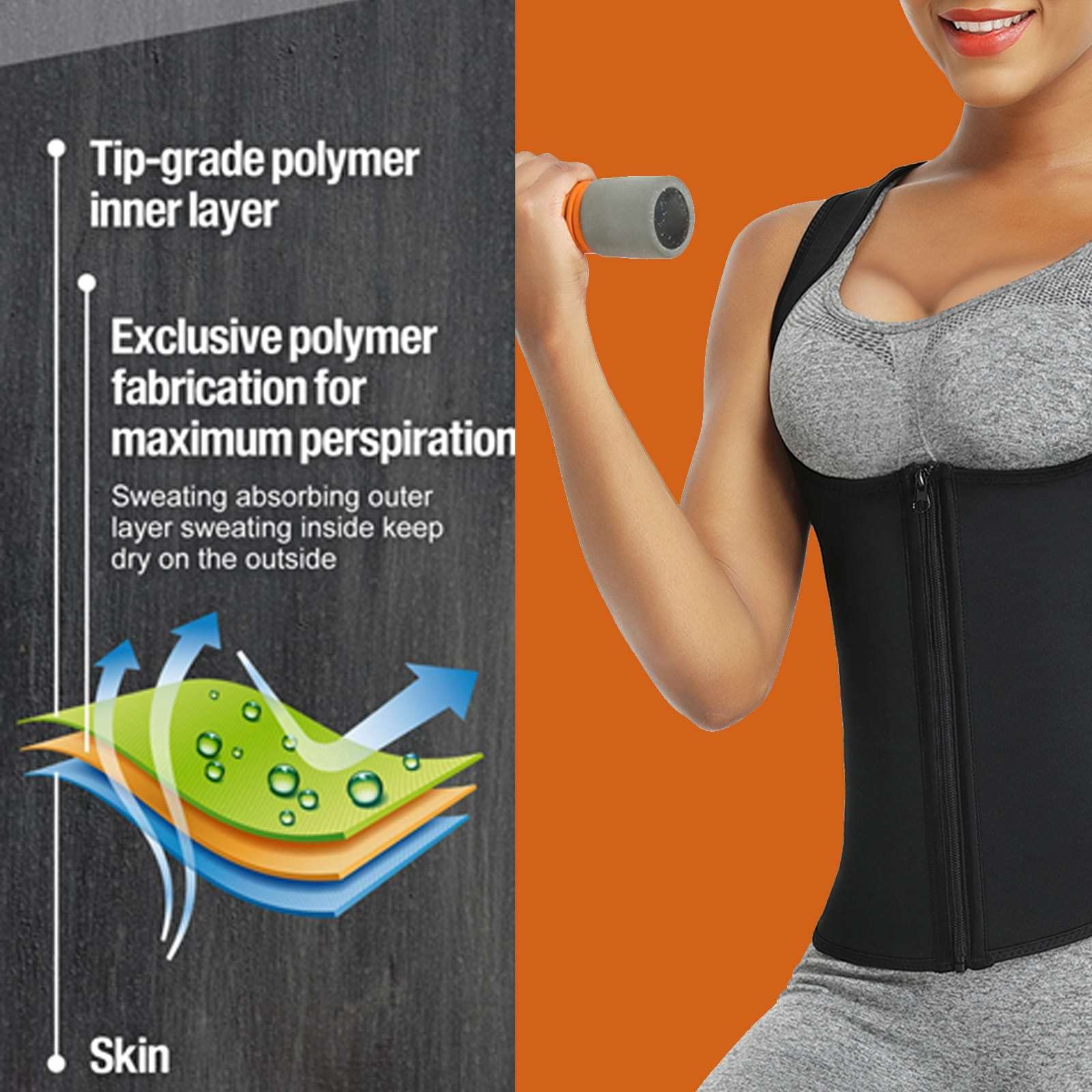 BODYSUNER Sauna Sweat Vest Workout Tank Top Waist Trainer for Women With Zipper Compression Workout Enhancing Vest Blue,L/XL