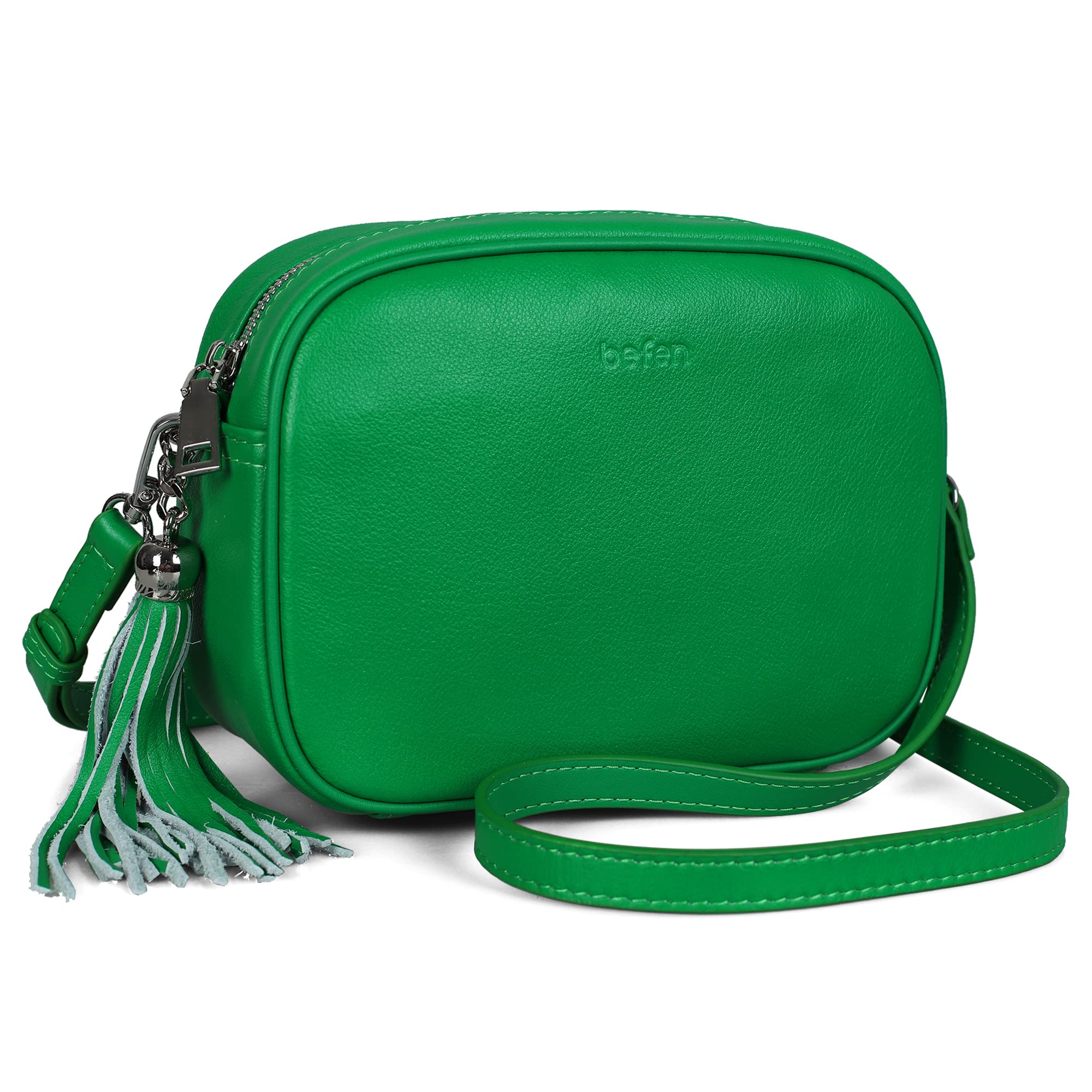 befen Small Camera Crossbody Bags for Women, Leather Cell Phone Cross Body Purse and Handbags for Travel (Medium Kelly Green)