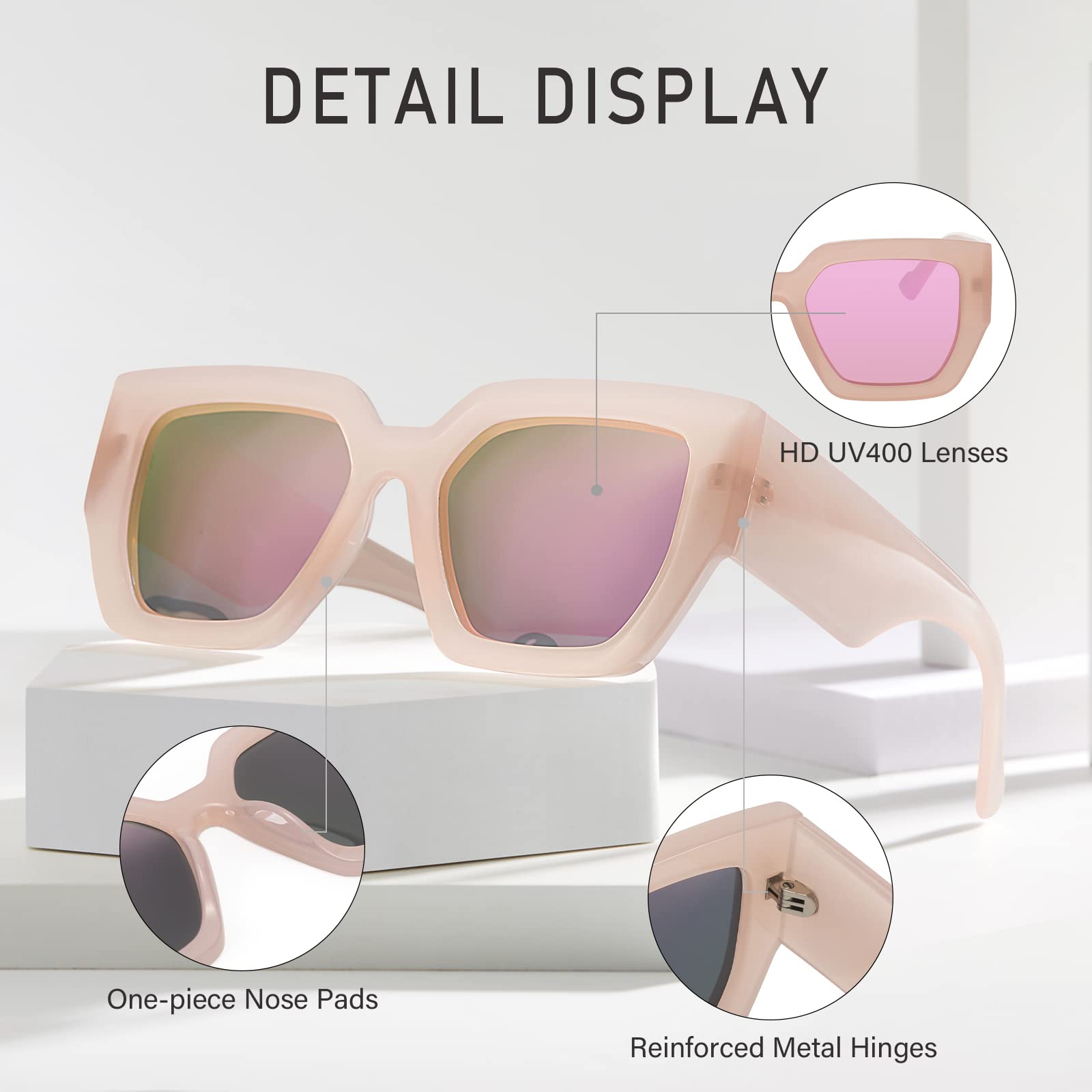 Oversized Square Polarized Sunglasses for Women Trendy Classic Retro Large Frame Black Sunglasses Ladies Shades UV400 Protection