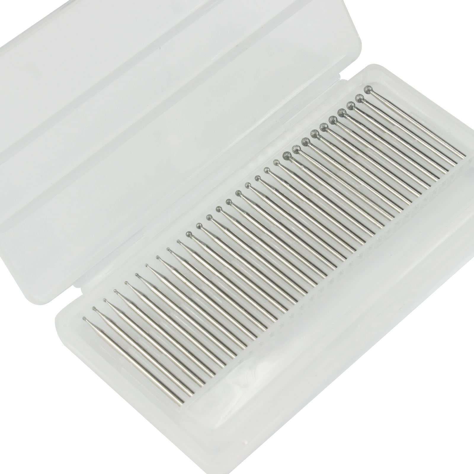 𝐋𝐮𝐨 𝐤𝐞 30 Pcs Ball Shape Diamond Burr Set, 3/32 Inch Shank Diamond Mounted Grinding Bits for Rotary Tools(Size:1mm,2mm,3mm)