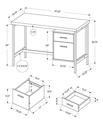 Monarch Specialties Contemporary Laptop Table with Drawer and File Cabinet Home & Office Computer Desk-Metal Legs, 48" L, White-Silver