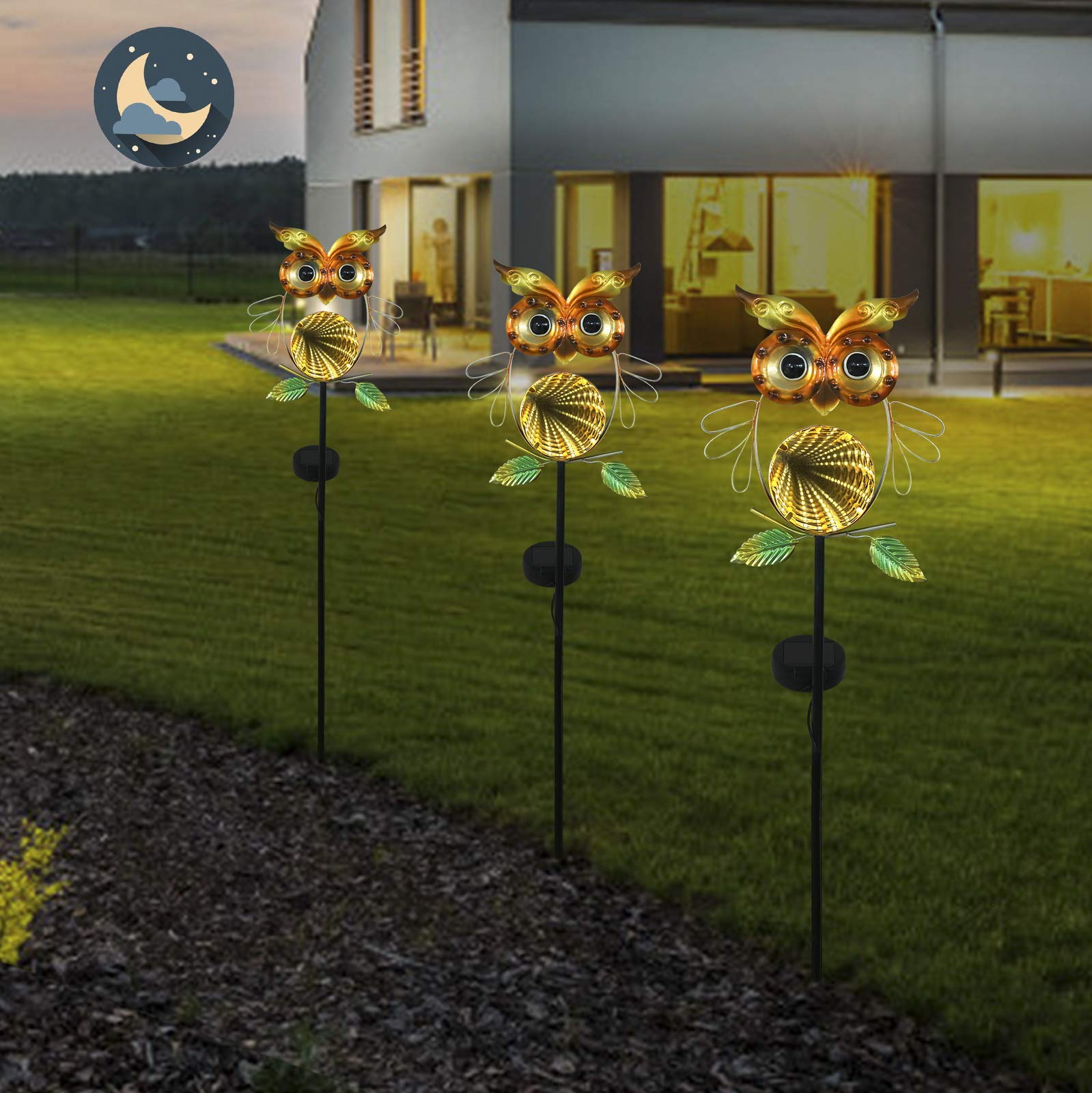 KUBILIGHT Garden Solar Lights Owl Decor - Decorative Solar Stakes Lights, Waterproof Outdoor Owl Tunnel Lighting for Outside Lawn Patio Yard Decorations