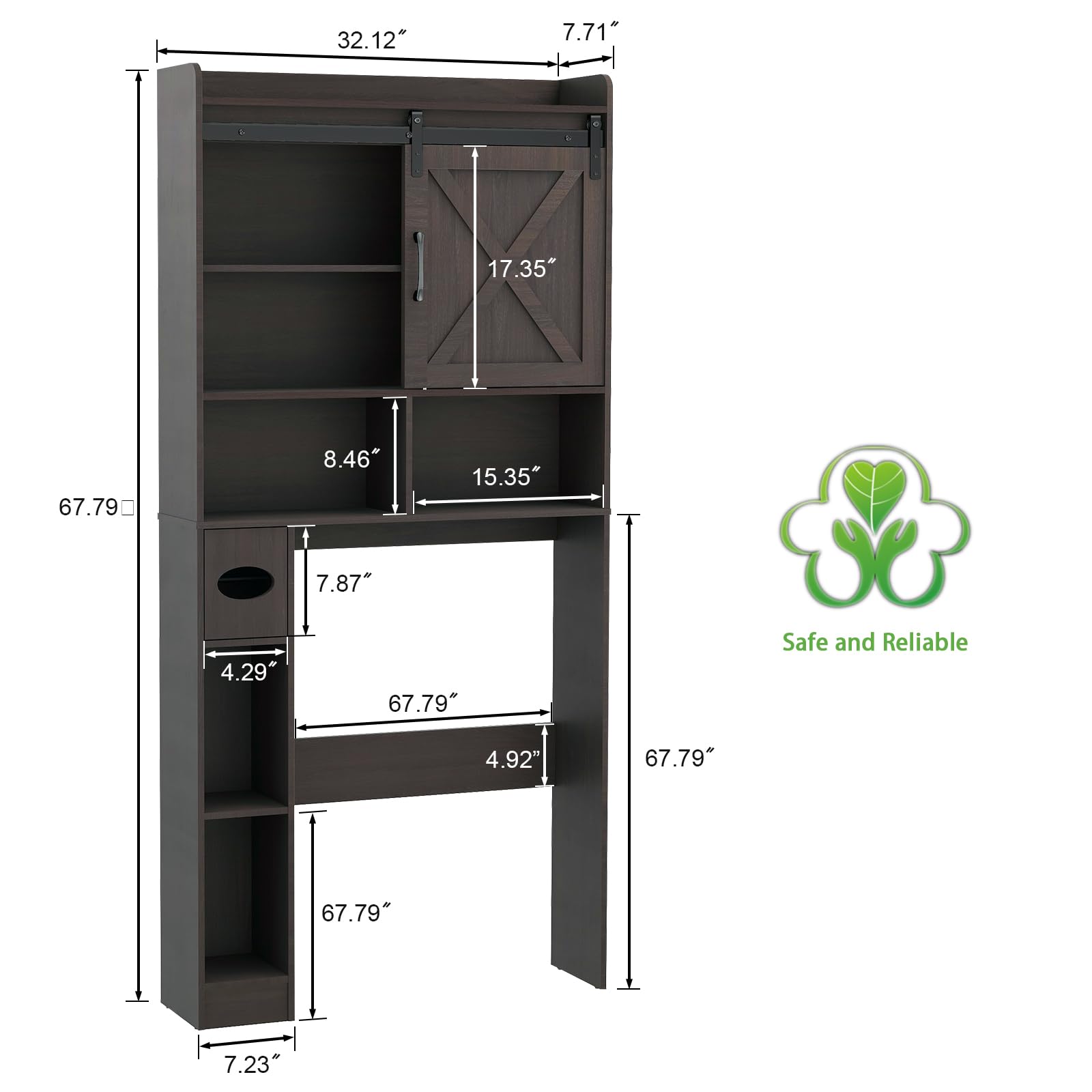 Befrases Over The Toilet Storage Cabinet, Farmhouse Storage Cabinet Over Toilet with Sliding Doors & Toilet Paper Holder Stand,Home Space-Saving Toilet Rack, for Bathroom, Laundry, Restroom(Espresso)