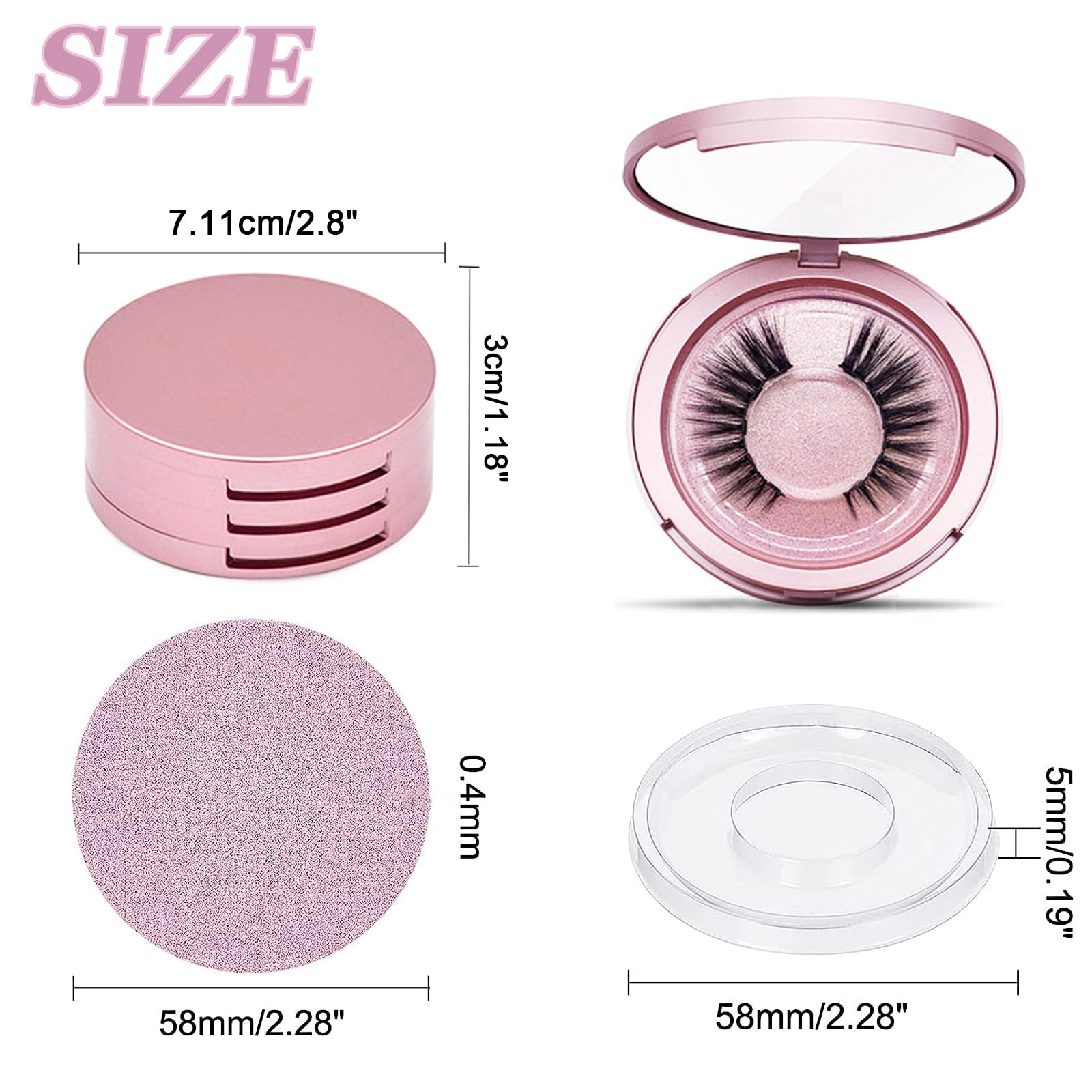 BUCICE Eyelash Case, 3 Layers Circle Eyelash Storage Box with Mirror, Empty Travel Lash Case Place Eyelashes Cosmetic Case for Women and Girls (Rose Gold)
