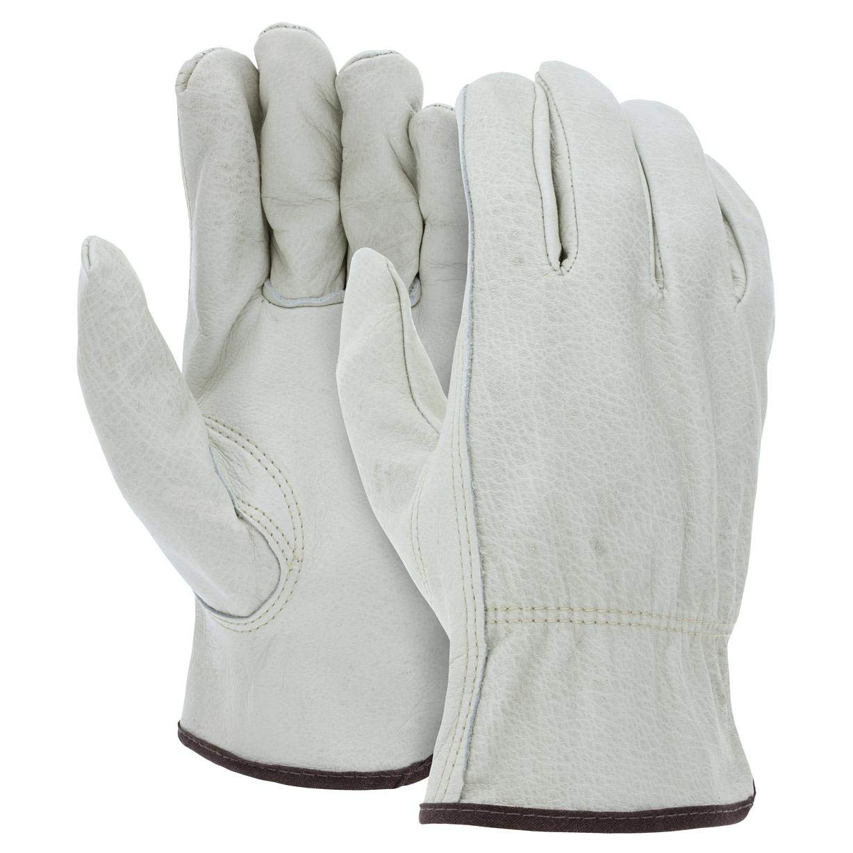 ATERET 12 Pairs X-Large Heavy Duty Durable Cowhide Leather Work Gloves I Driver Gloves for Truck Driving, Warehouse, Gardening, Farming
