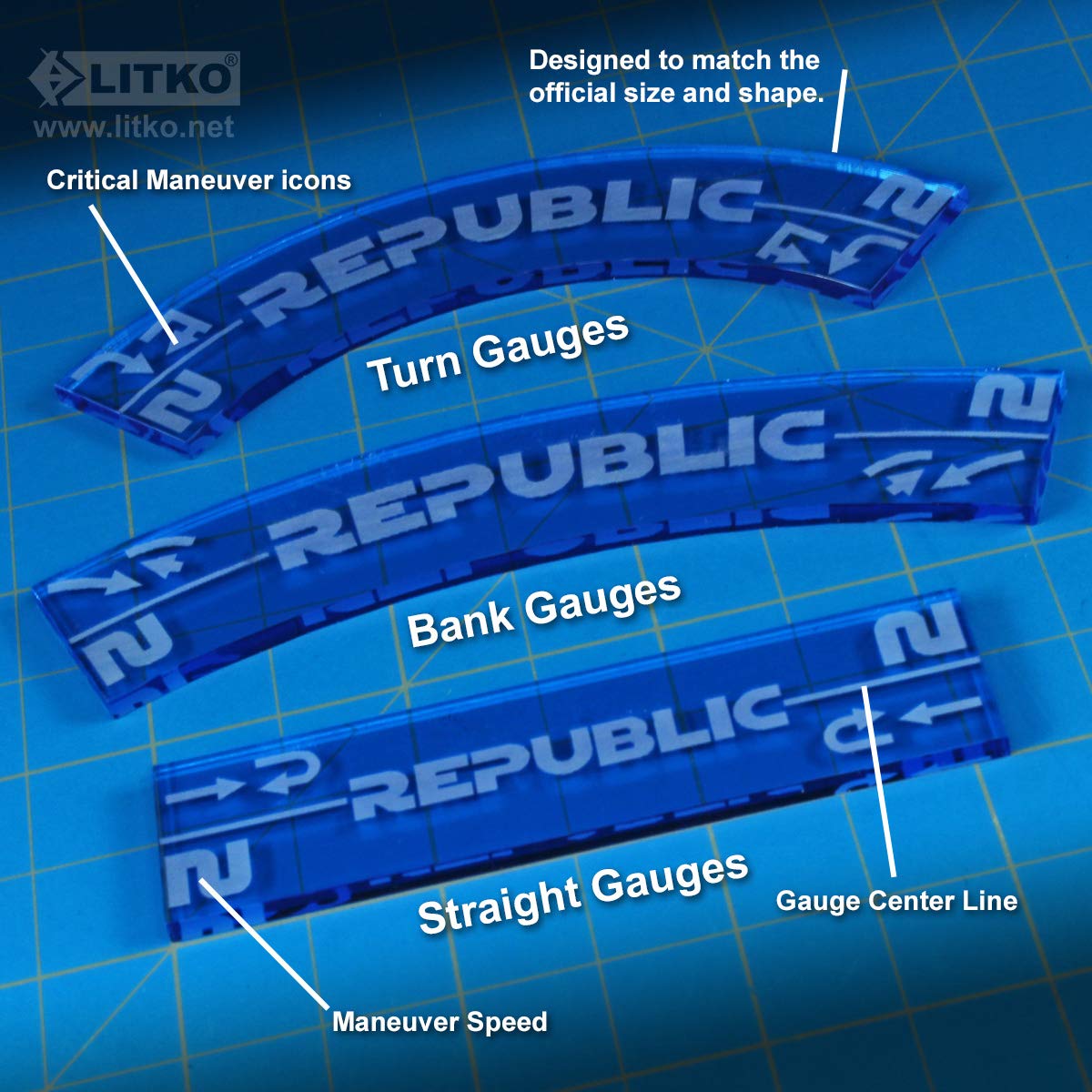 LITKO Space Fighter 2nd Edition Maneuver Gauge Set | Movement Tools | Compatible with Star Wars X-Wing | Set of 11 (Republic)