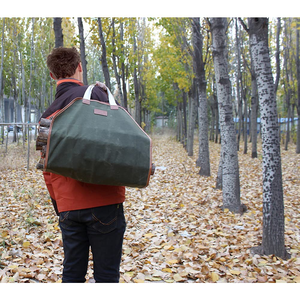 Canvas Log Carrier Bag,Waxed Durable Wood Tote,Fireplace Stove Accessories,Extra Large Firewood Holder with Handles for Camping