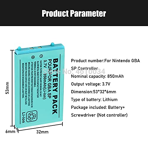 GMRBOO 850mah 3.7V Rechargeable Lithium Ion Replacement Battery for Nintendo GBA Sp + Tool Pack Kit Compatible for Nintendo GBA SP