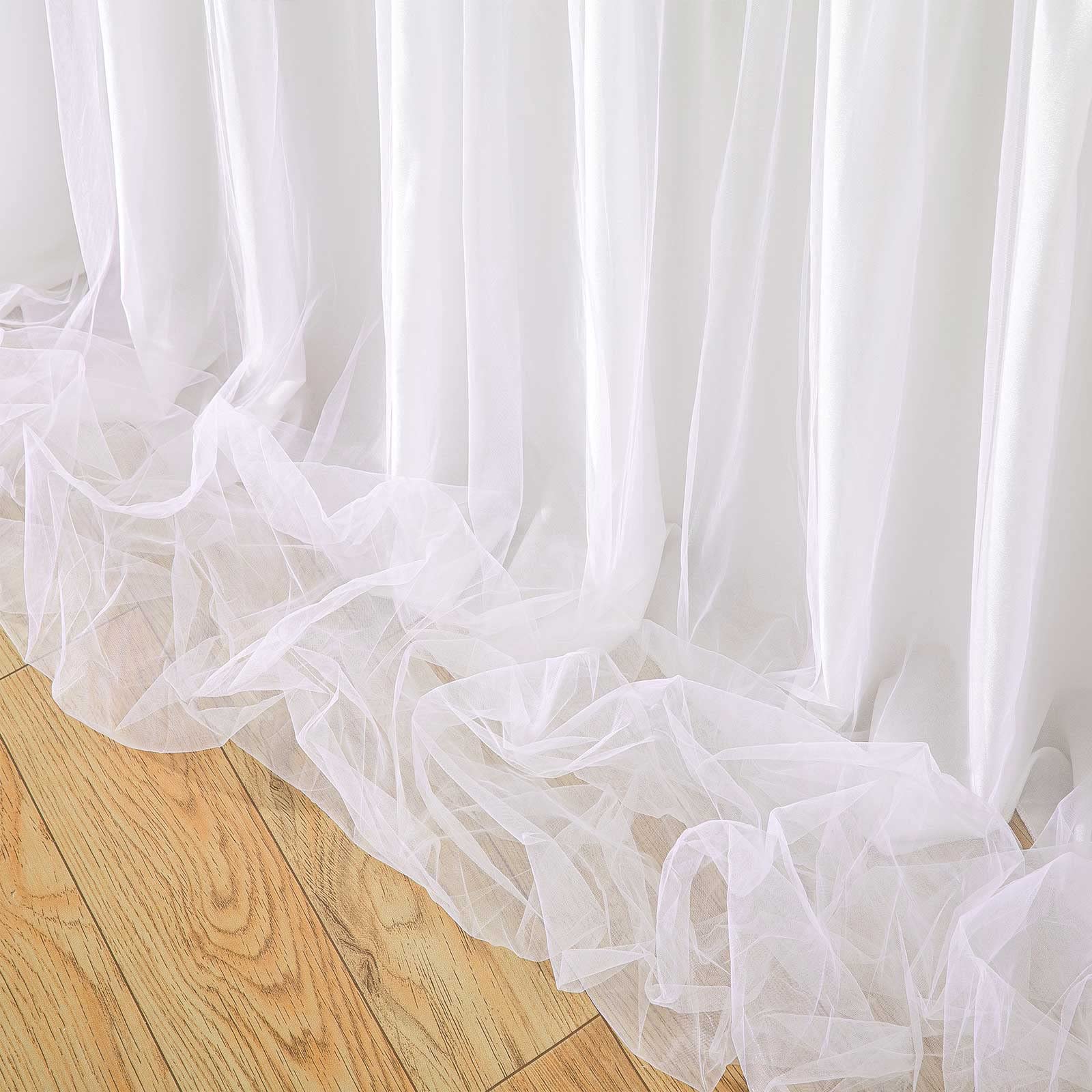 Tulle Table Skirt for Rectangle or Round Tables with LED Lights 9ft White Tutu Table Skirt for Wedding Bridal Shower Birthday Party Decorations