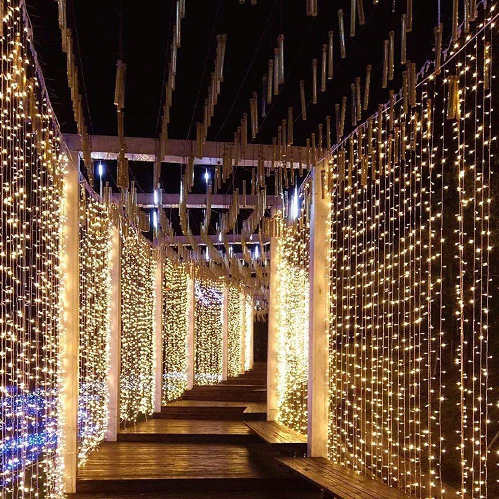 IMAGE 8 Modes Curtain Lights 9.8x6.6 Foot 224 LED String lights Fairy String Lights for Wedding Party Home Garden Indoor Outdoor Wall Backdrops Decorations Waterproof UL Safety Standard Warm White