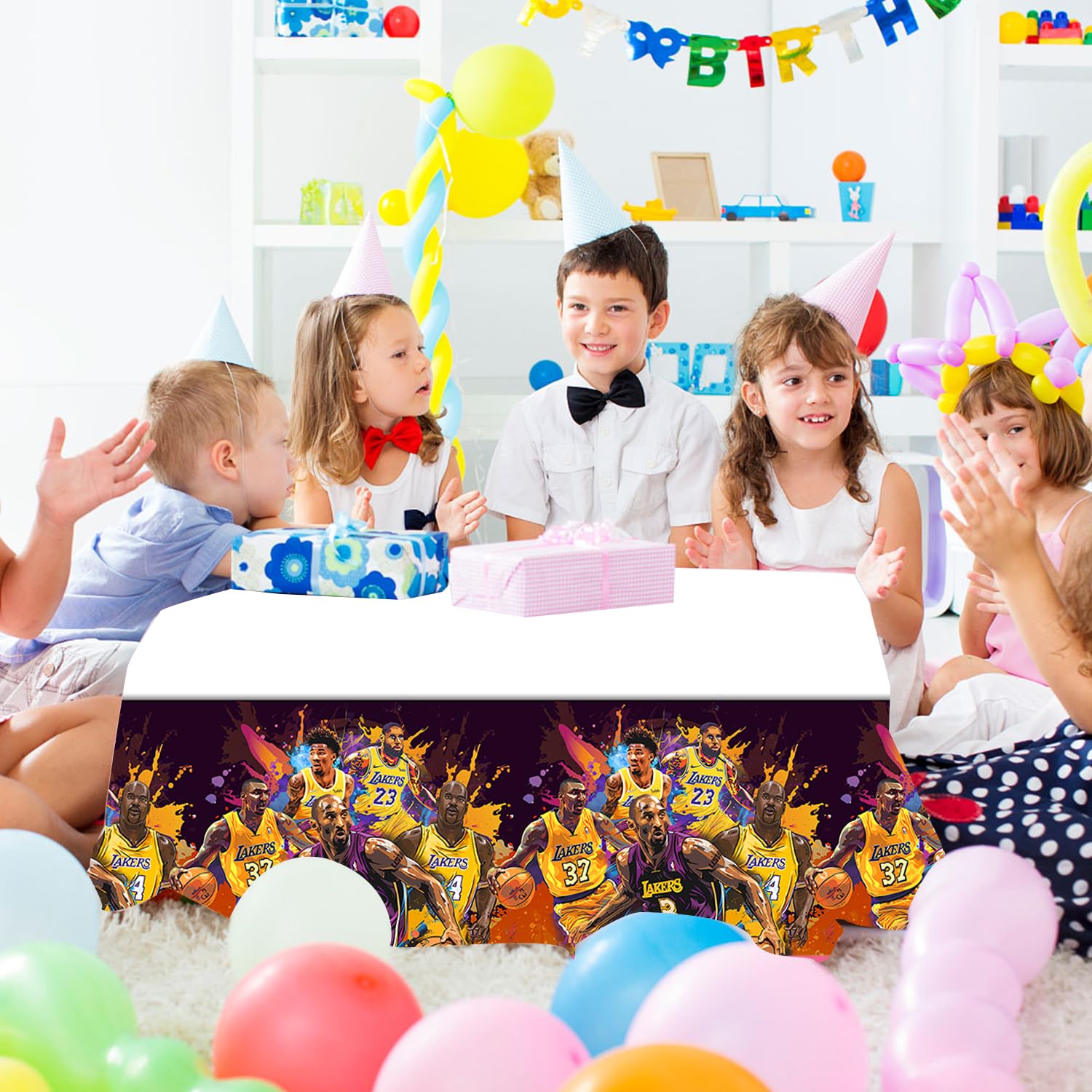 Chuntianli 2pcs Lakers Tablecloth Disposable Tablecover Birthday Party Supplies and Decorations for Kid Boy Baby Shower Rectangle Tables 70"X42",2 Pack