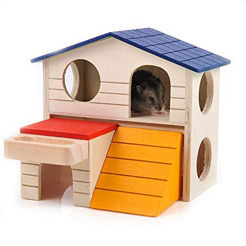 Hamster Hideout Hut Small Animals Two Layers Wooden House for Mice Gerbil Rat Dwarf Hamster Cage Exercise Toy