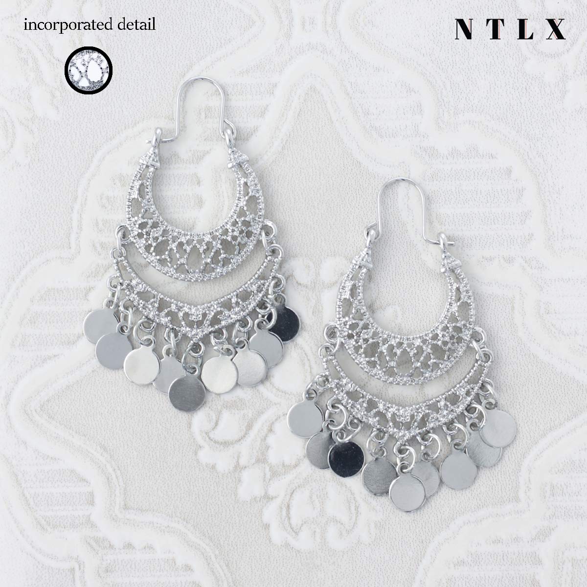 Bohemian Boho Chandelier Dangle Drop Earrings for Women – Lightweight Filigree Gypsy Coin Disc Tassel Charm Hoops – included Gift Box (Silver)