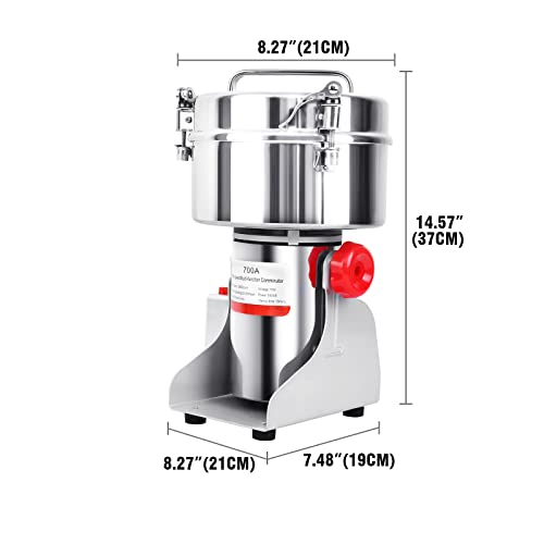 Samger 70-300 Mesh Electric Grain Miller Grinder 700g 1800W Stainless Steel High Speed Spice Grinder Pulverizer 28000RPM Commercial Powder Machine for Coffee Bean Nut Herb Wheat Pepper