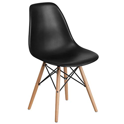 Flash Furniture Elon Series Black Plastic Chair with Wooden Legs