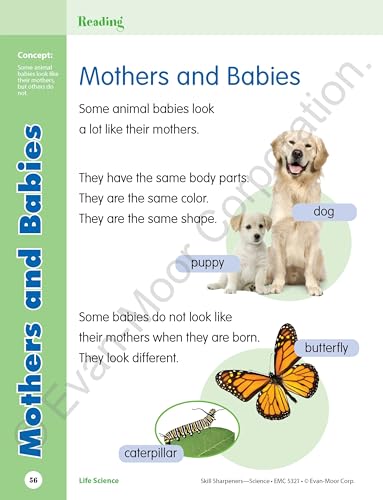 Evan-Moor Skill Sharpeners Science Workbook, Grade 1, Physical, Life, and Earth Science, Songs, Activities, Space, Animals and Eggs, Plants, Habitats, Recycling, Weather, Technology, Homeschool