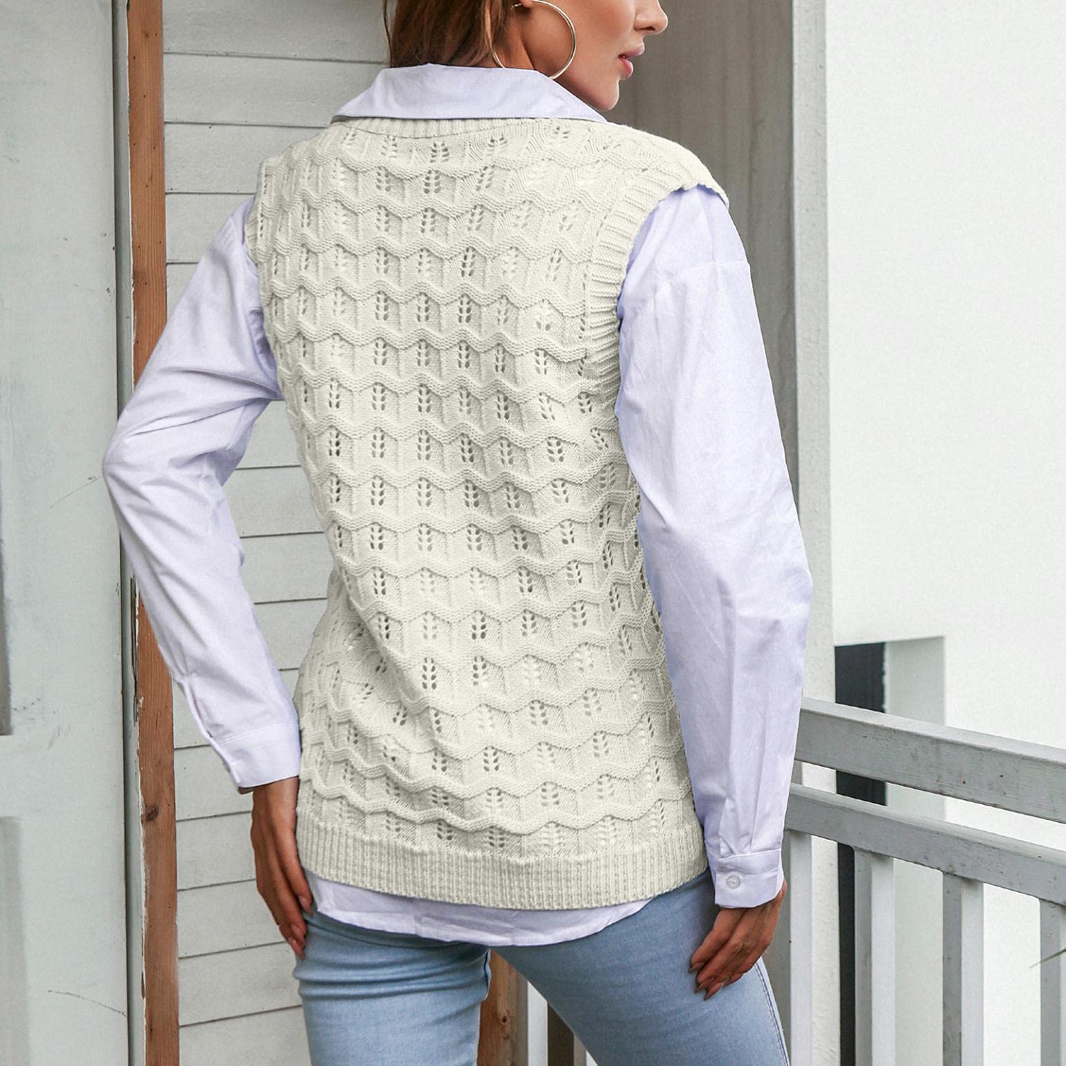 Padaleks Women's Oversized Fall Winter Pullover Sweater Vest Sleeveless V Neck Vintage Loose Casual Knitted Top