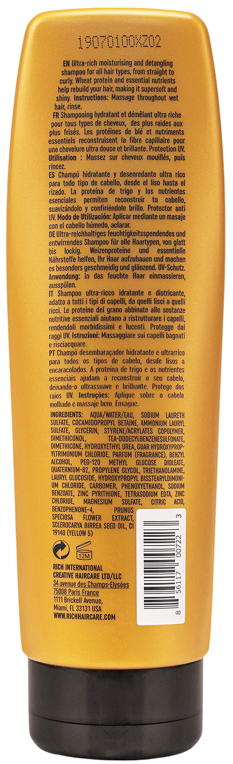 RICH Pure Luxury Intense Moisture Shampoo with Hydrolyzed Keratin and Wheat Protein for All Hair Types - Smoothing & Hydrating - Prevents Breakage, Heat Damage & Frizz, 8.45 Fl oz
