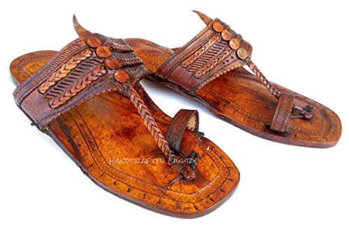 Handcrafted Luxury Men Water Buffalo Hippie 100% Leather Sandals Biblical Leather Sneakers Jesus Sandals Brown Finger Style Kolhapuri Sandals (9 M US Men / 11 M US Women)