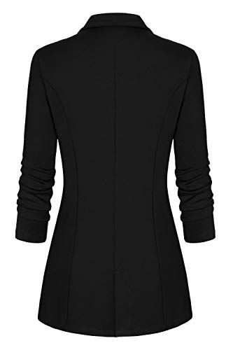 Genhoo Women's Long Stretchy Sleeve Open Front Lightweight Work Office Blazer Jacket Black L
