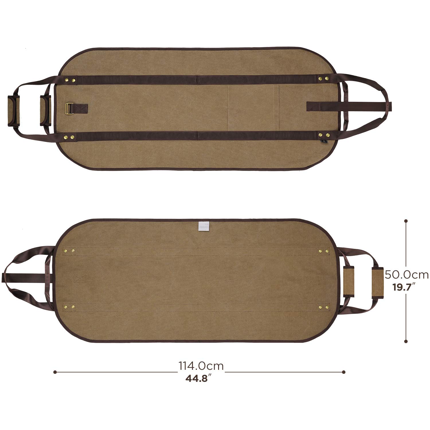 BONTHEE 2 Handles Canvas Tool bags with Pocket for Fireplace Firewood - Brown