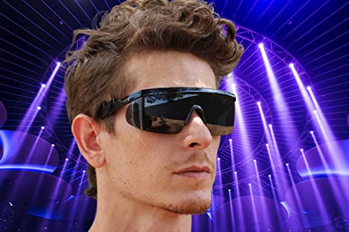 FLAWLESS EYEWEAR Semi Rimless Goggle Style Retro Rainbow Mirrored Lens ZigZag Sunglasses (Black)