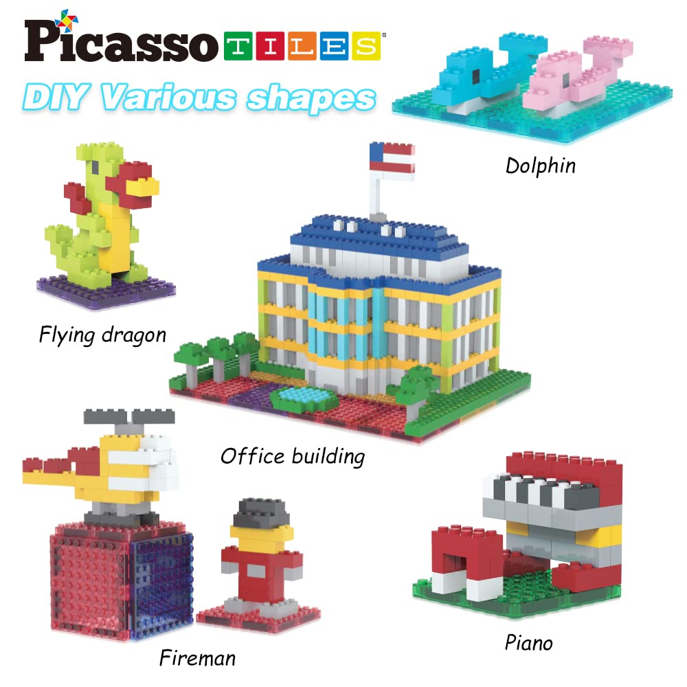 PicassoTiles 512 PCs Grand Playset Magnetic Tiles and Building Block Combo Creative Buildings & Figures Such as Bridges Hearts Unique Characters & More Educational STEM Toys Learning Activity Ages 3+