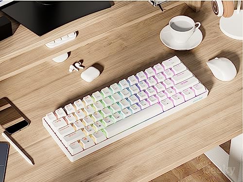 Geeky GK61 60% | Hot Swappable Mechanical Gaming Keyboard | 61 Keys Multi Color RGB LED Backlit for PC/Mac Gamer | ANSI US American Layout (White, Mechanical Red)