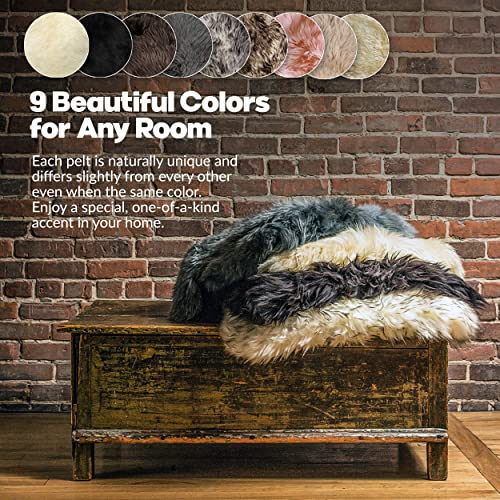 Natural Sheepskin Rug with Thick and Lush 2.5 Inch Pile | Fluffy, Hypoallergenic Sheep Fur Rug with Anti-Skid Back | 2 x 3 ft Small Sheepskin Wool Area Rugs, Grey