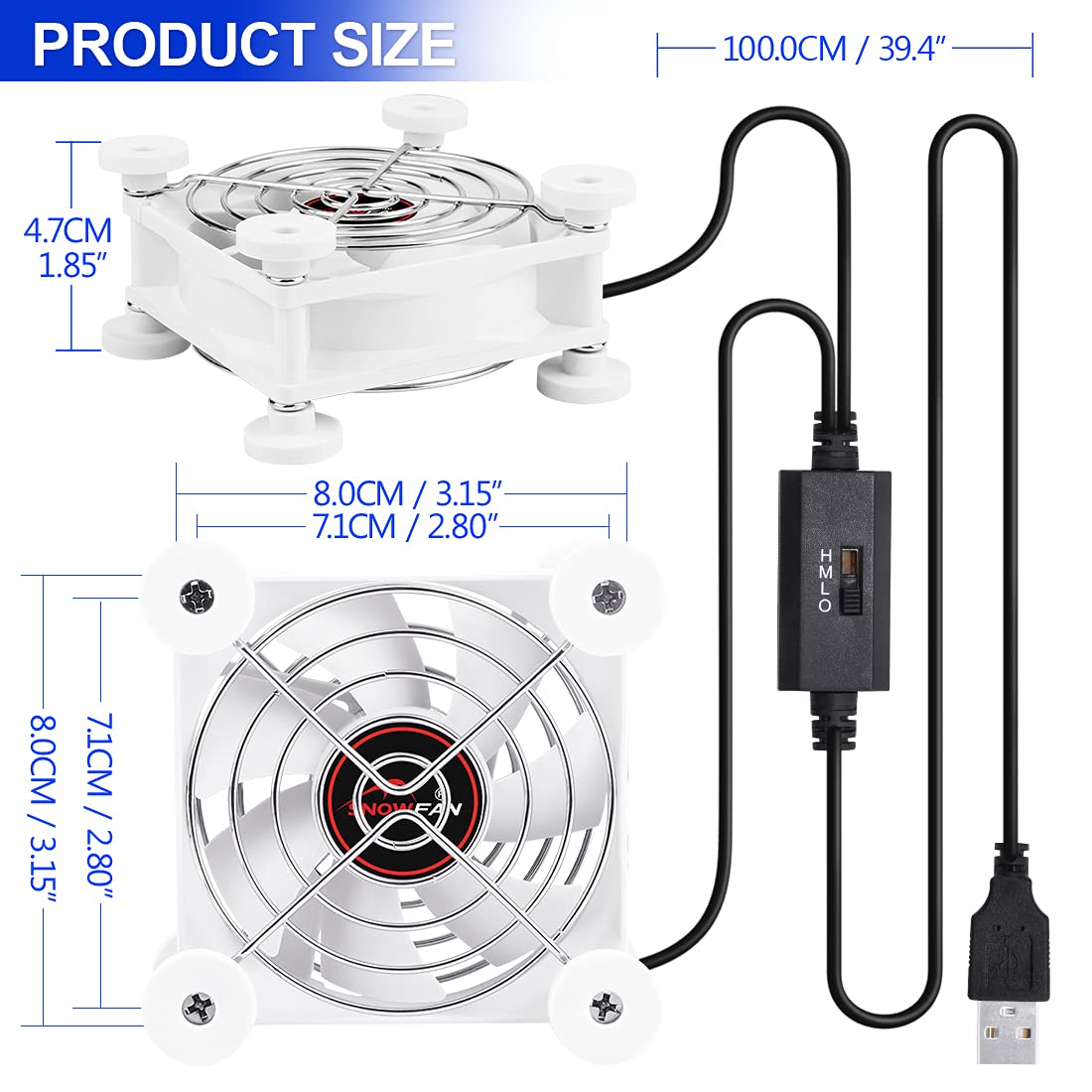 SNOWFAN 120mm USB Fan, 120mm Fan,Silent 5V Fan with Variable Speed Controller for Receiver DVR Playstation Xbox Computer Cabinet Cooling (Single 12025 Fan-White)