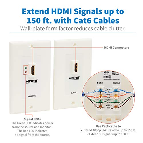 Tripp Lite HDMI over Dual Cat5/Cat6 Extender Wall Plate Kit with Transmitter and Receiver, TAA, 3 Year Warranty (P167-000),Multicolor