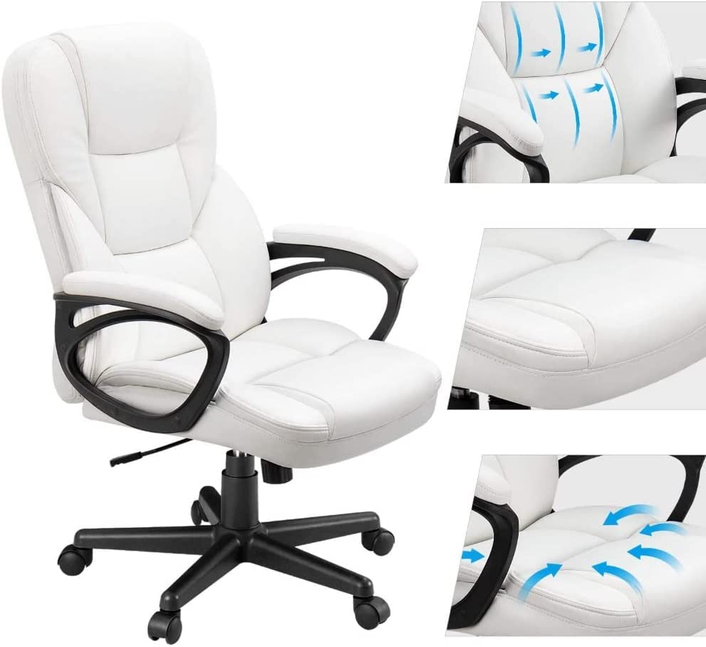 LETREM Office Chair Ergonomic for Lumbar Support Task Swivel,Ergonomic Executive Chair with Arms and Wheels Dining Room Computer Chair Learning Desk Chair Meeting Chair A/White/One Side
