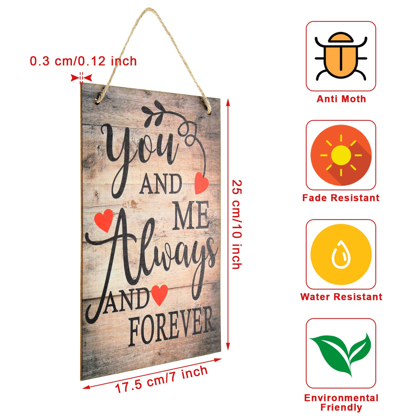 Jetec 2 Pieces Valentine's Day Hanging Wooden Sign Ornament Hanging Wall Plaque Red Heart for Home Garden 10 x 7 Inch