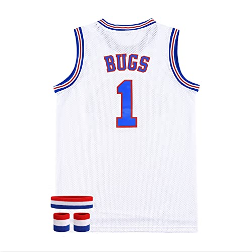 Intryeti Men's Basketball Jerseys #1 Bugs Space Movie Sports Shirts 90s Hiphop Party Clothing #1 White L