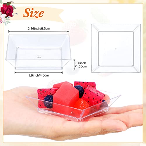 Gandeer 200 Pieces Mini Square Dessert Plates 2.5 x 2.5 Inch Disposable Appetizer Plates Small Clear Plastic Plates for Dessert Salad Appetizer Sauces Tastings Cake Wedding Party Serving