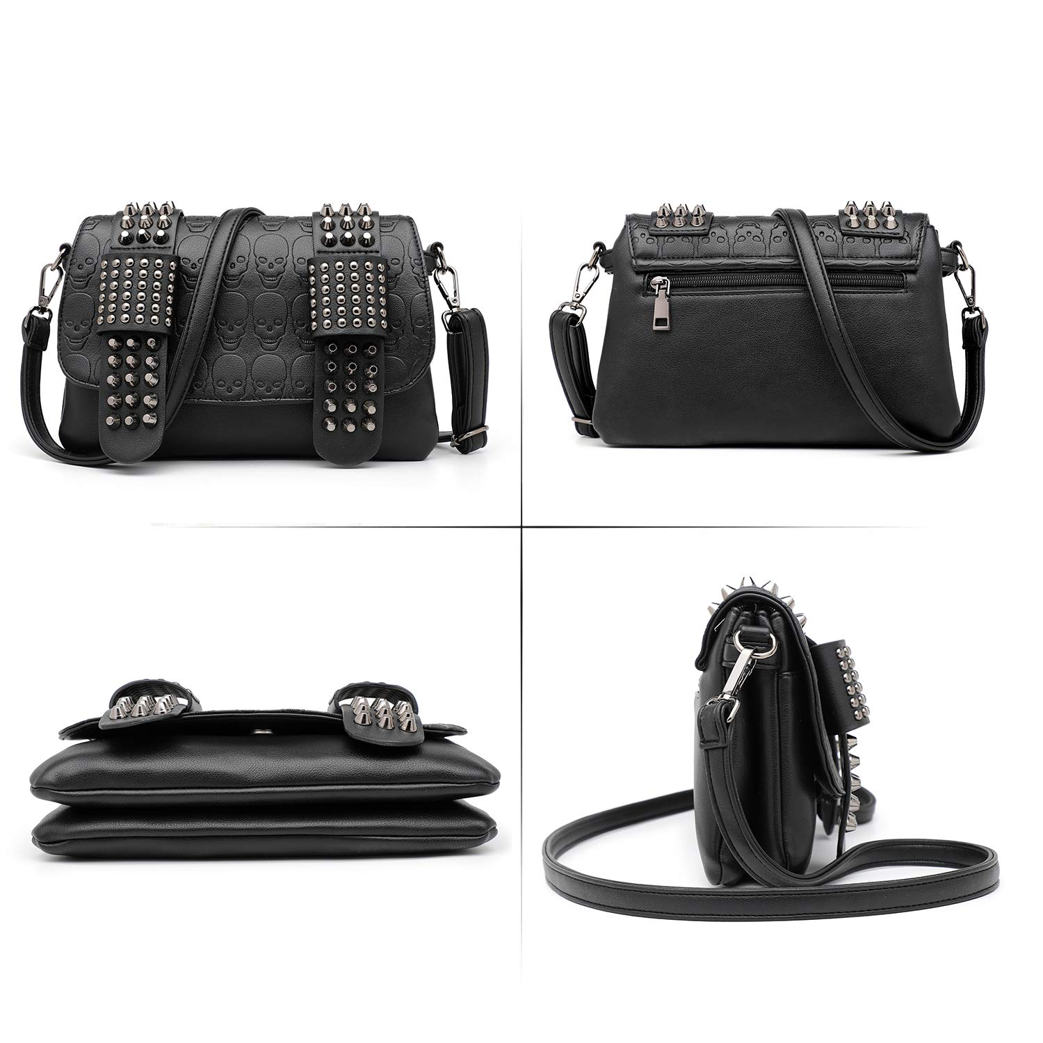 LUI SUI Women Gothic Skull Cross body Purse Bags Skull Rivet Shoulder Bag Purse