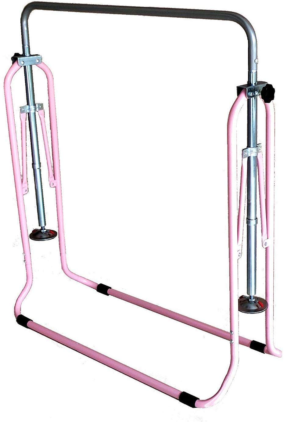 Athletic Bar Kids Gymnastics Bar Horizontal Kip Bar + 2x6 Tri Fold Mat Junior Training Adjustable Expandable Height Jungle Gym Monkey Bars Climb Tower Playground Gymnasts + Stretch Band (Pink)