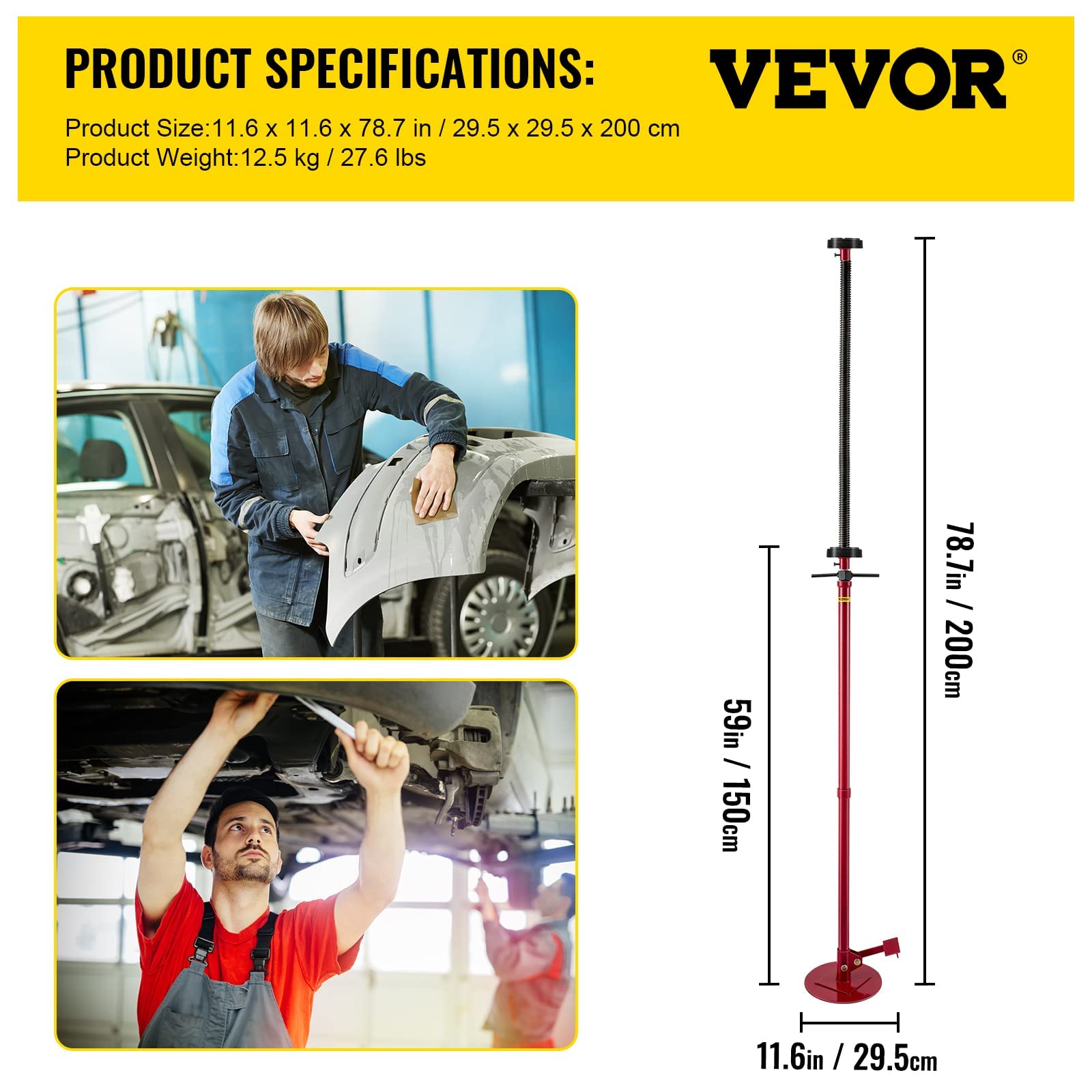 Bestauto Underhoist Stand 3/4 Ton Capacity Pole Jack Heavy Duty Jack Stand Car Support Jack Lifting from 38.4" to 74.8", Triangular Base, Two Wheels, Easy Adjustment, Automotive Support, Red