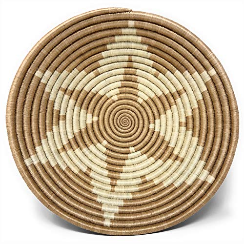 Handwoven Rwandan Songa Star Sisal Basket, Light Brown/Ivory, Small