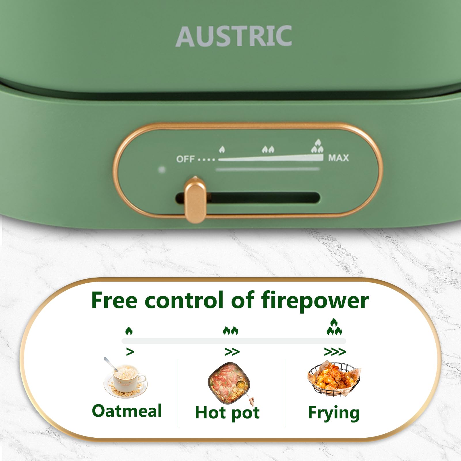Austric 2 In 1 Electric Shabu Shabu Pot 3.5L with Removable Grill Pan, Non-Srick Electric Hot Pot with Slide Power Control, Multi Cooker with Tempered Glass Lid for Frying,Grilling,BBQ | (Green)